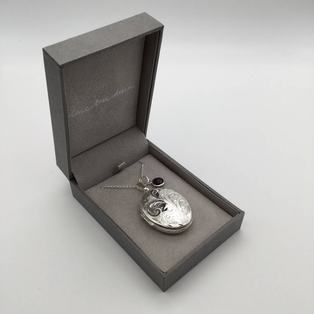 extra large engraved silver locket with birthstone by lime tree design ...