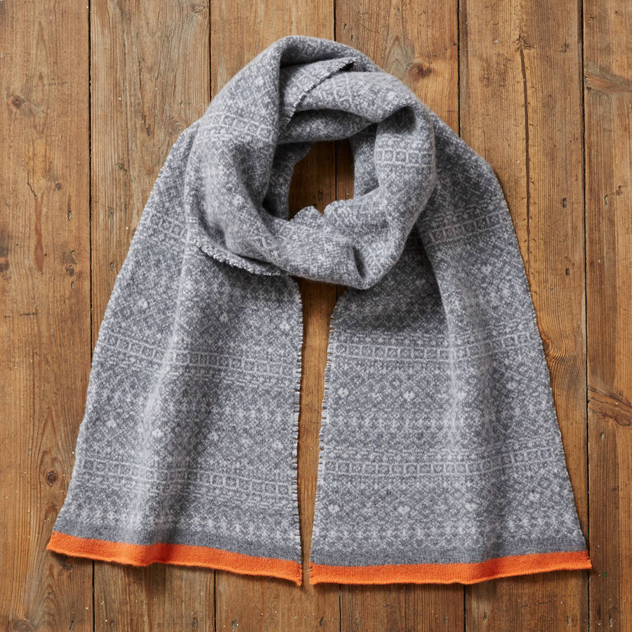 knitted fair isle stripe trim scarf by suzie lee knitwear ...