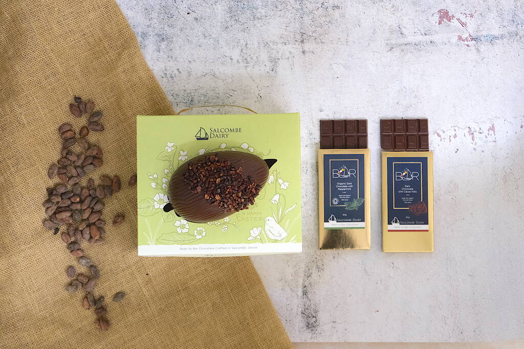 Vegan Friendly Organic Dark Chocolate Cacao Nibs Easter Egg By Salcombe Dairy