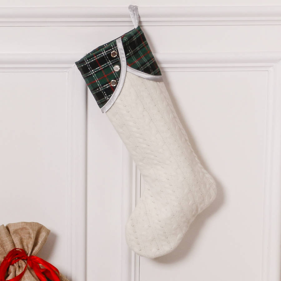 cream cableknit christmas stocking with tartan cuff by dibor ...