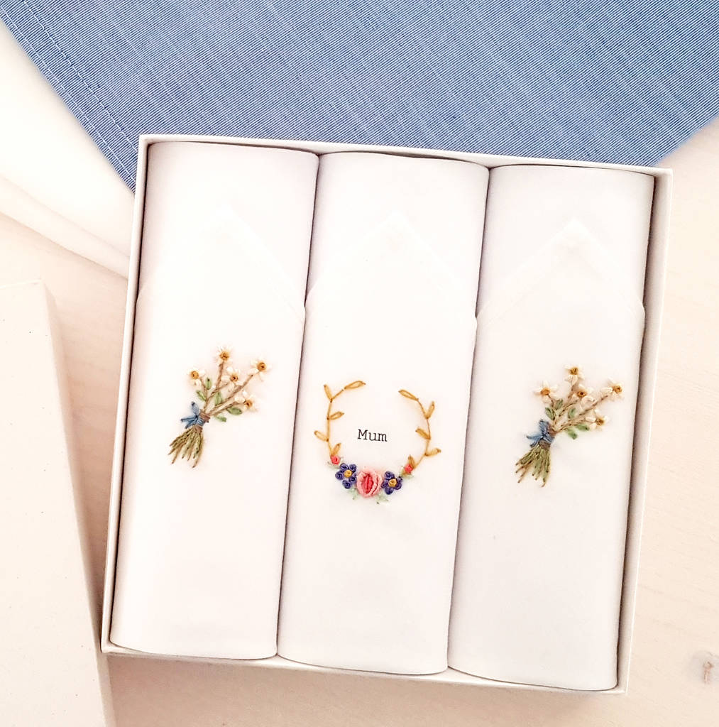 Mum Embroidered Handkerchiefs Set By Tamielle | notonthehighstreet.com