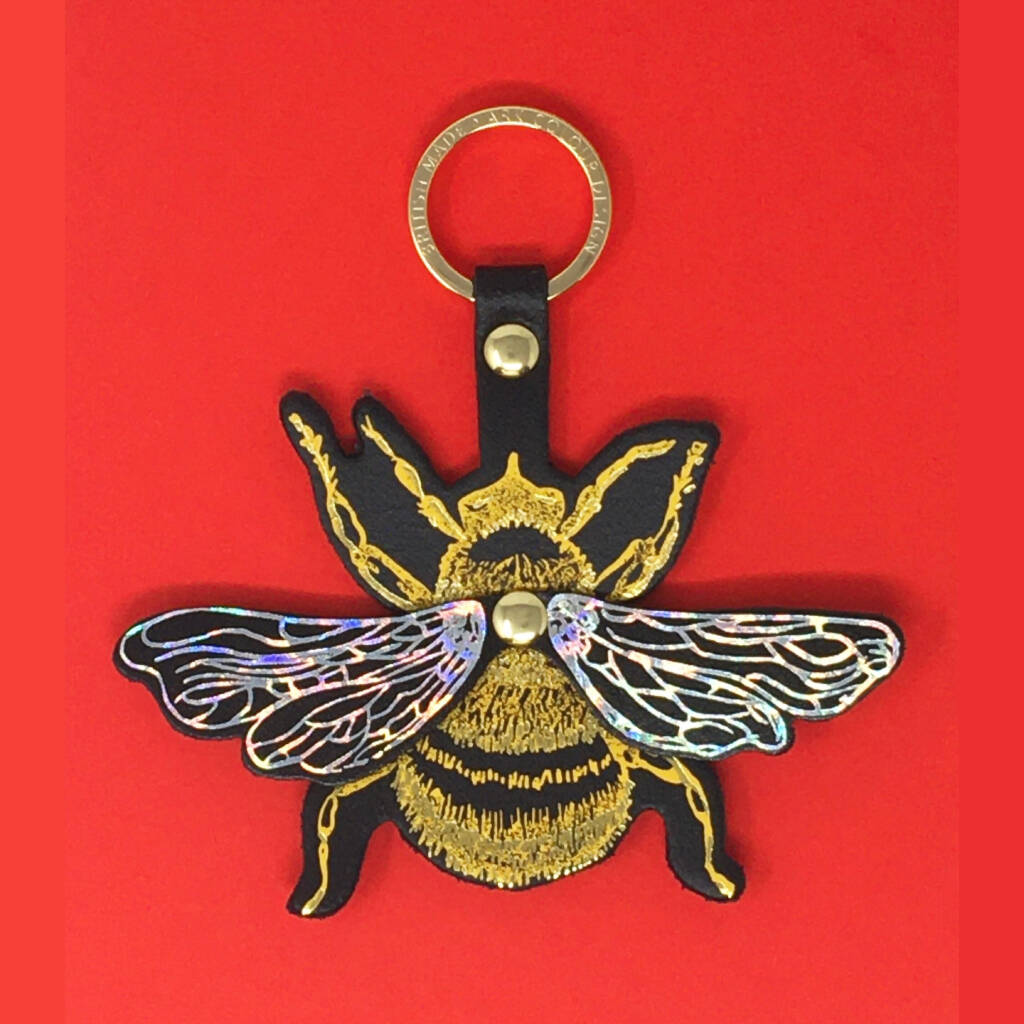 Handmade Silver Foil Leather Bee Keyring By Posh Totty Designs ...