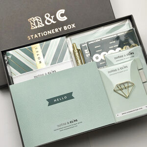 Green And Gold Chevron Stationery Box By Notes & Clips ...