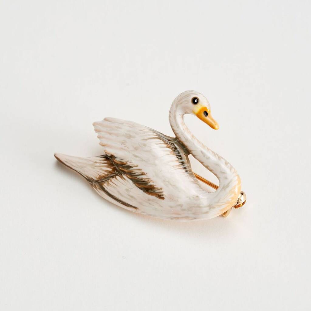 Enamel Swan Brooch By Fable England