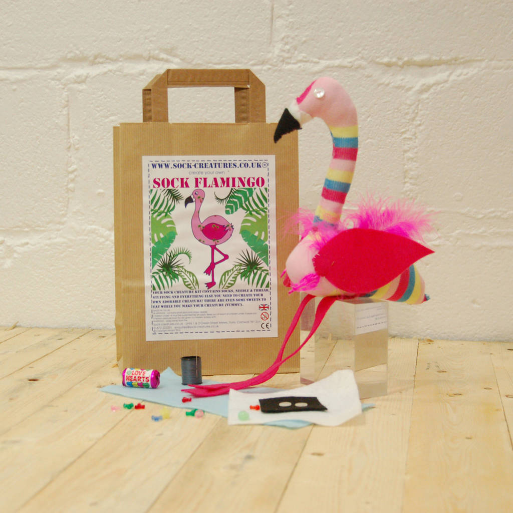 sock flamingo craft kit by sock creatures | notonthehighstreet.com