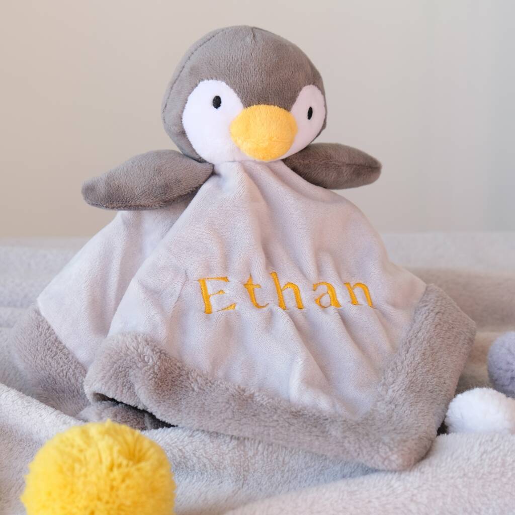 Personalised Grey Penguin Baby Comforter By KEEDD | notonthehighstreet.com