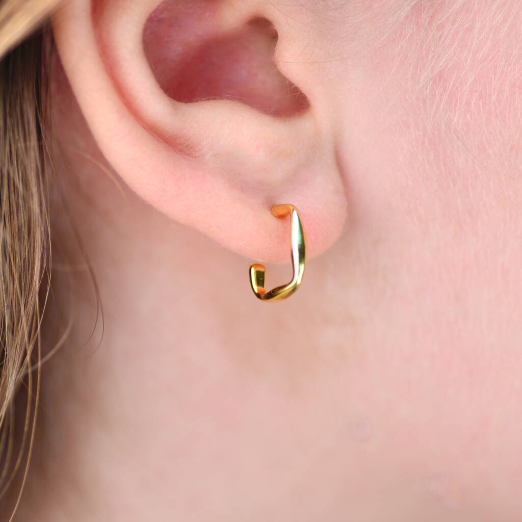 Gold Square Little Hoop Earrings By Penelopetom | notonthehighstreet.com