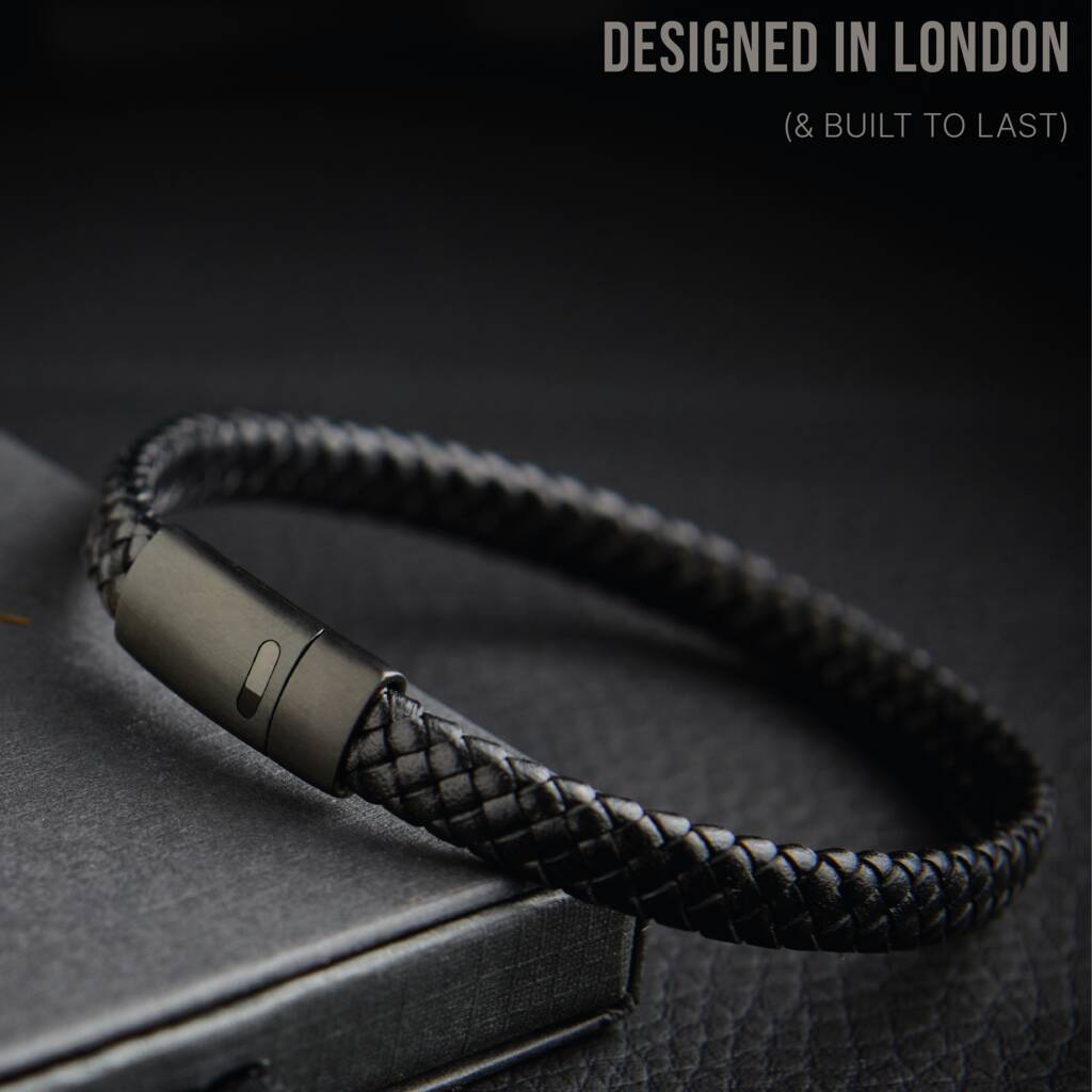 Men's Black Braided Leather Bracelet By FORGE & FOUNDRY ...