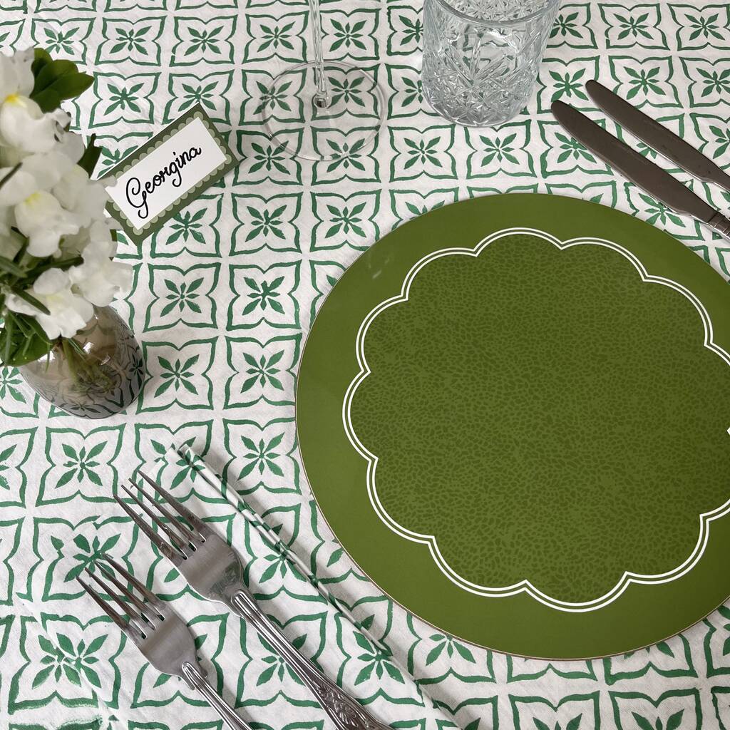 Clover Handblock Printed Tablecloth By Monica Pepper