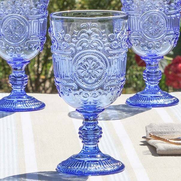 Set Of Four Embossed Blue Wine Glasses By Dibor | notonthehighstreet.com