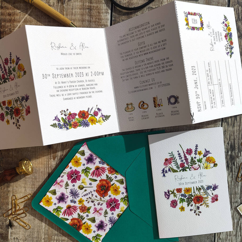 Colourful Rainbow Flowers Concertina Wedding Invitation By Paper Willow ...