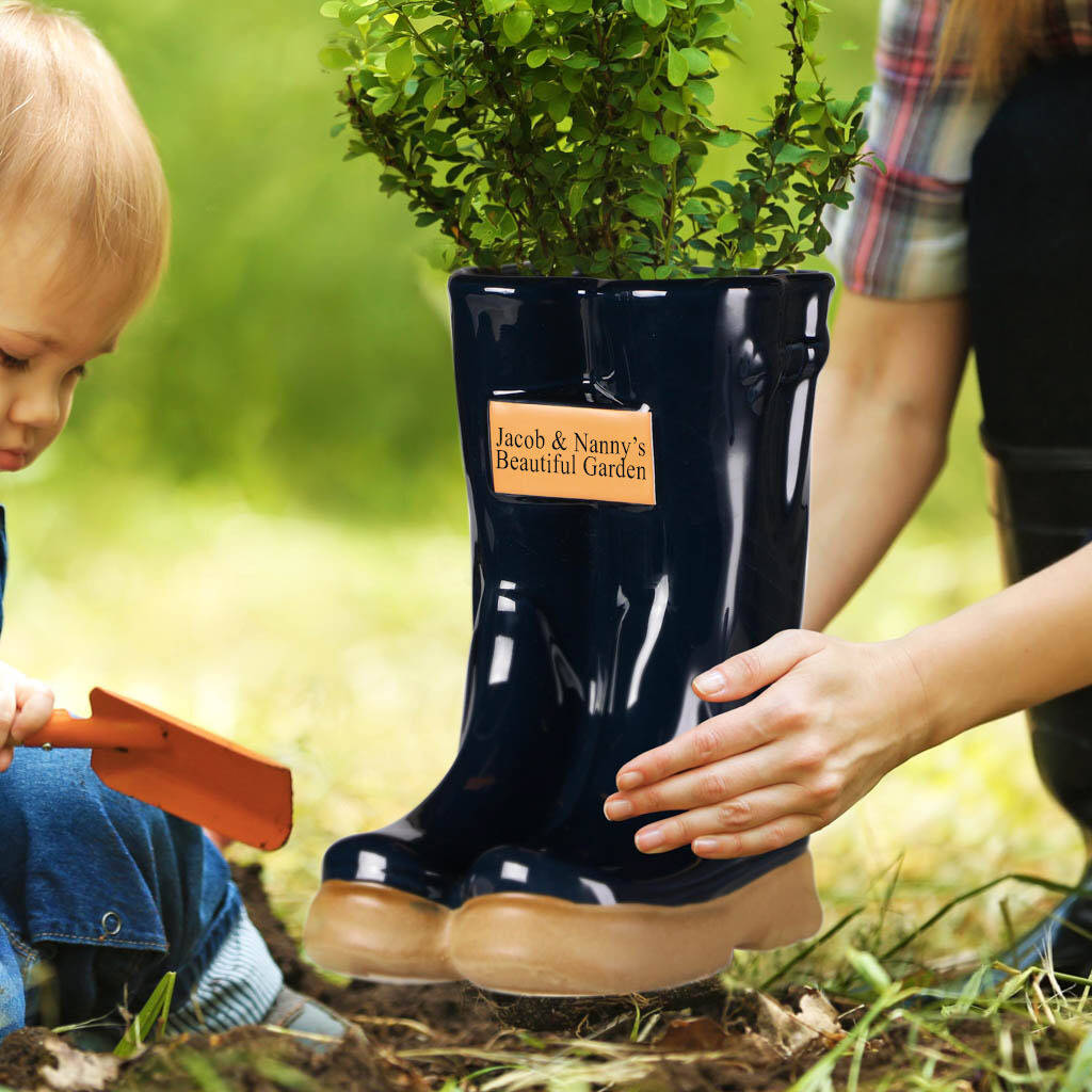 Personalised Buckden Blue Welly Boot Planters By Dibor ...