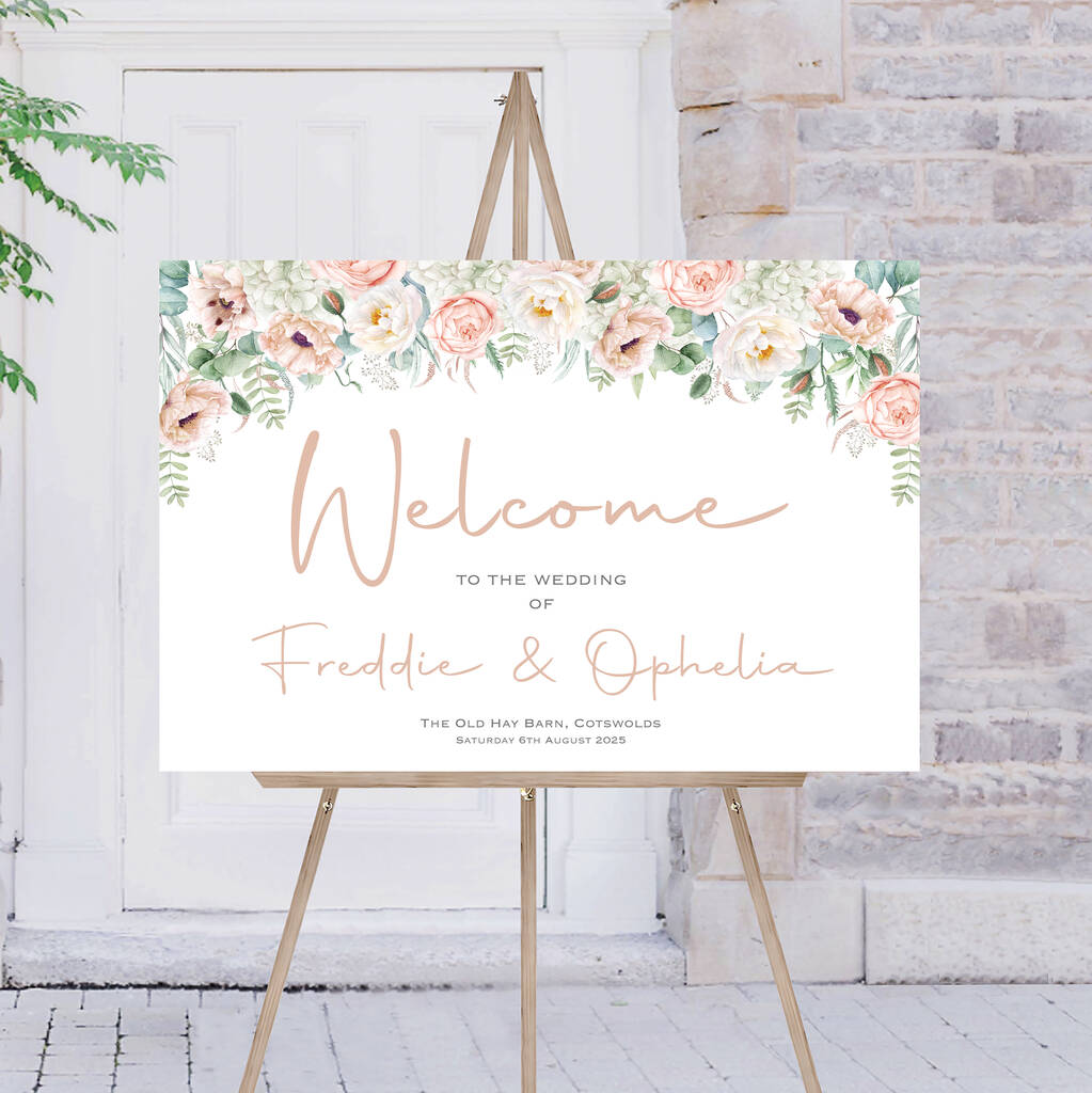 Wedding Welcome Board Peach Pink Floral By Ottie Design ...