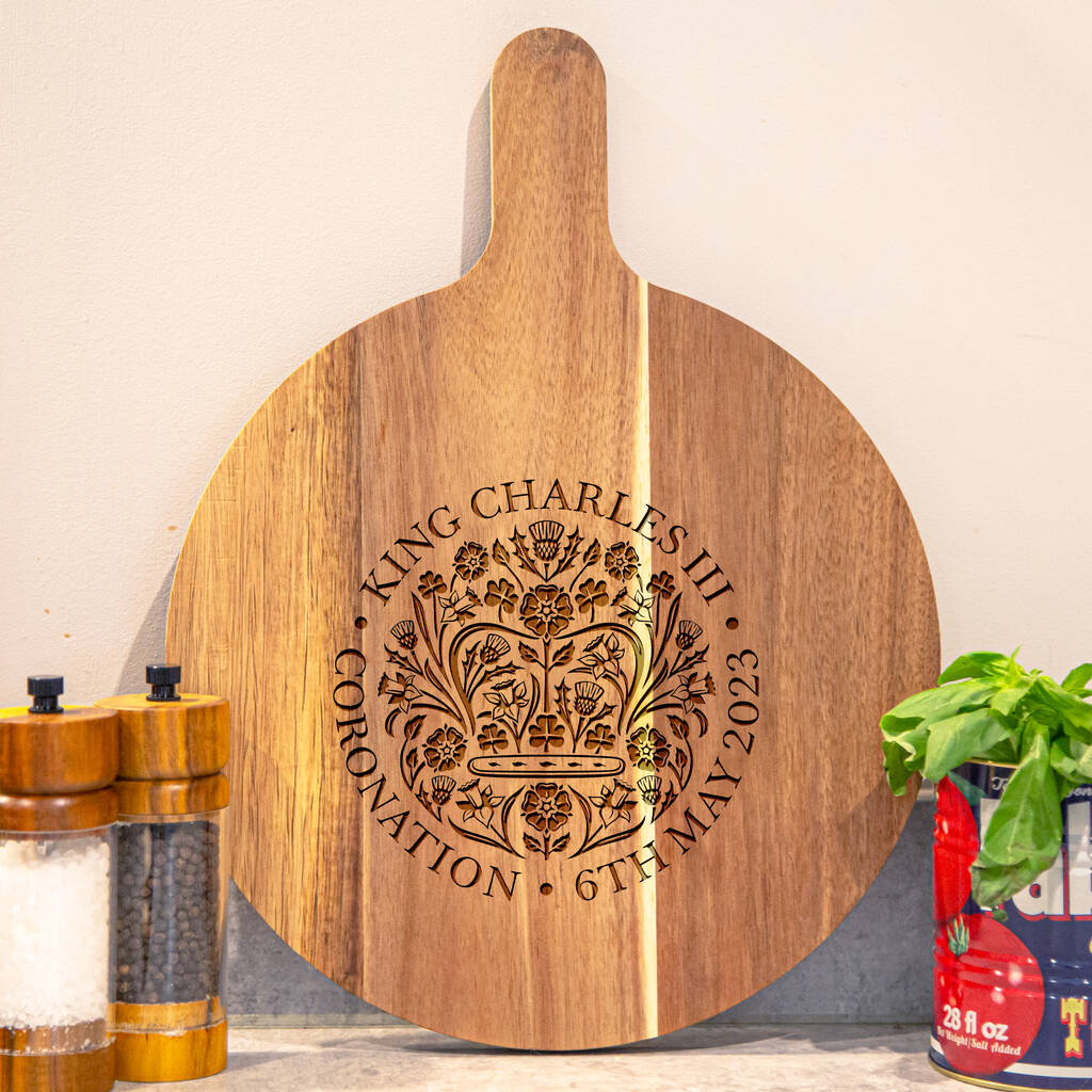 King Charles Coronation Circular Acacia Serving Board By Duncan Stewart ...