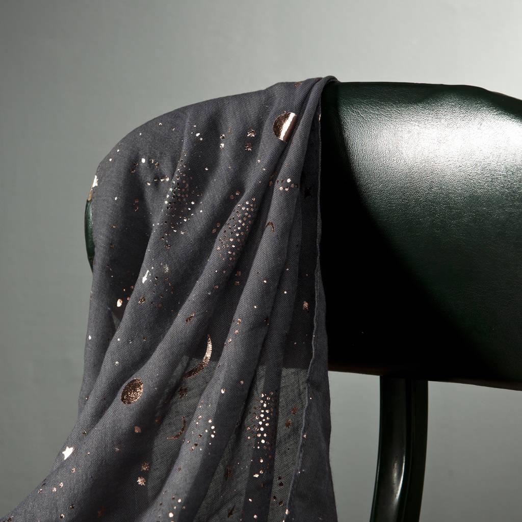 charcoal grey rose gold moon and star print scarf by evy designs ...