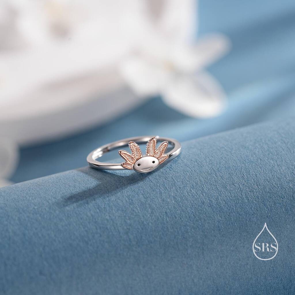 Sterling Silver Tiny Axolotl Ring By Silver Rain Silver