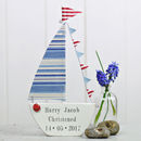 personalised blue sailing boat for newborns by rachel pettitt designs ...
