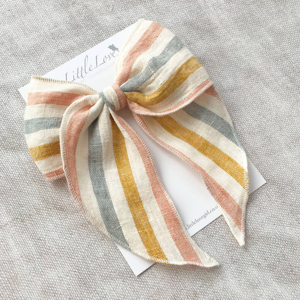 Little Love Linen Hair Bow / Rainbow Stripe By Little Love ...