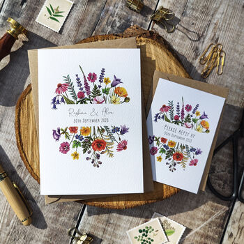 Colourful Rainbow Flowers Folded Wedding Invite By Paper Willow ...