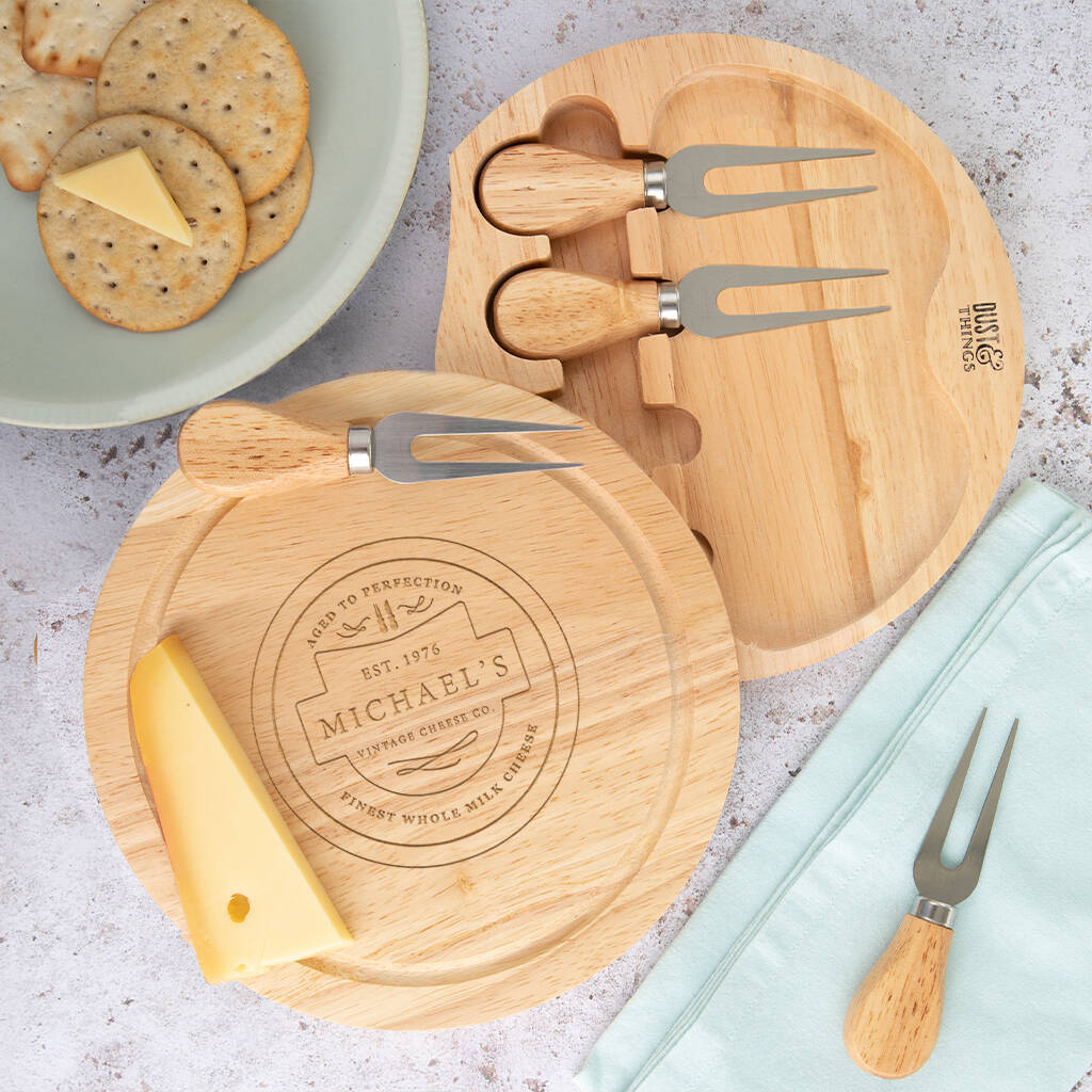 Personalised Vintage Wooden Cheese Board Set By Dust and Things ...