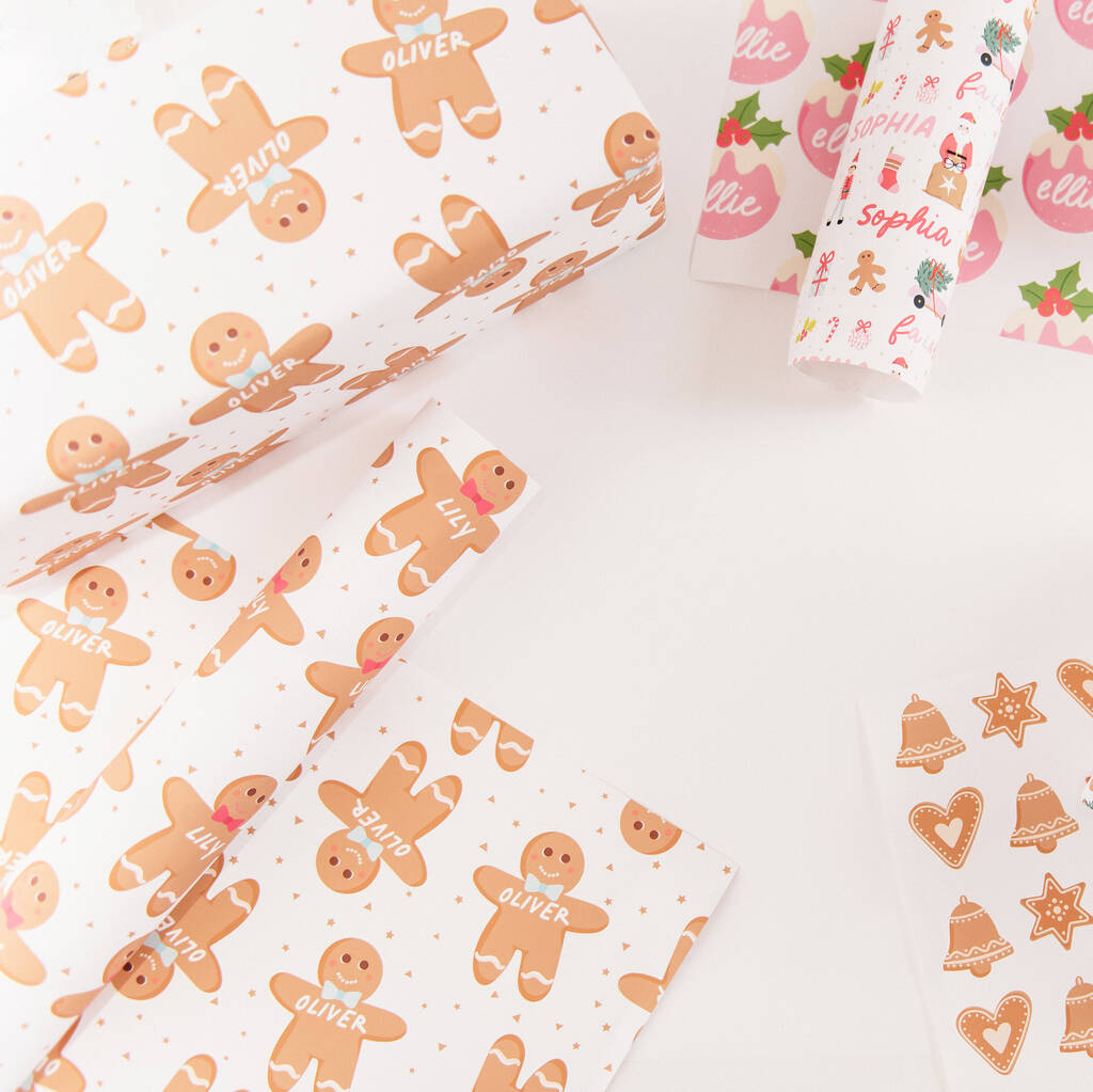 Personalised Christmas Ginger Bread Man Wrapping Paper By Abigail ...