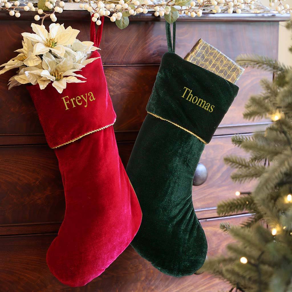 His And Hers Personalised Velvet Christmas Stockings By Dibor ...