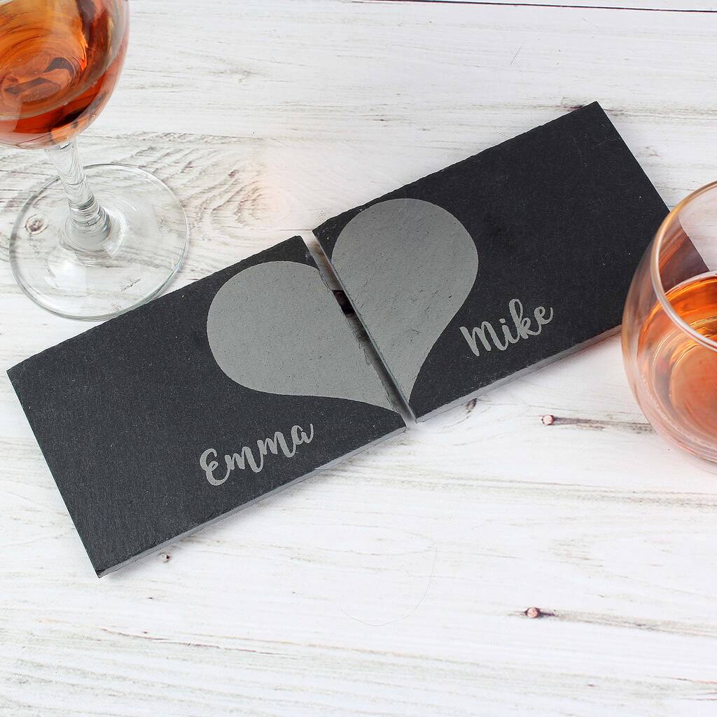 Personalised Two Hearts Slate Coaster Set By Blackdown Lifestyle ...