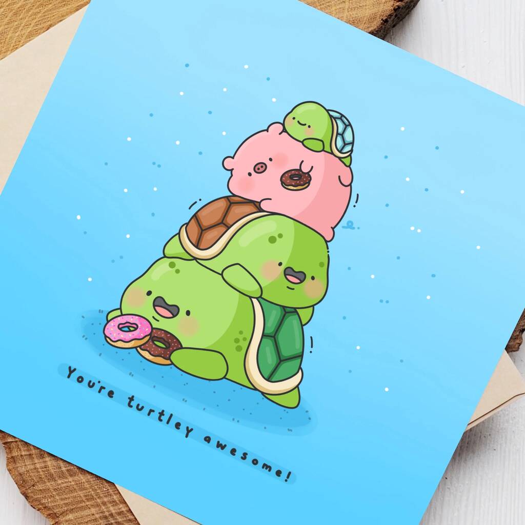 Cute Turtle Greetings Card By Toastedink