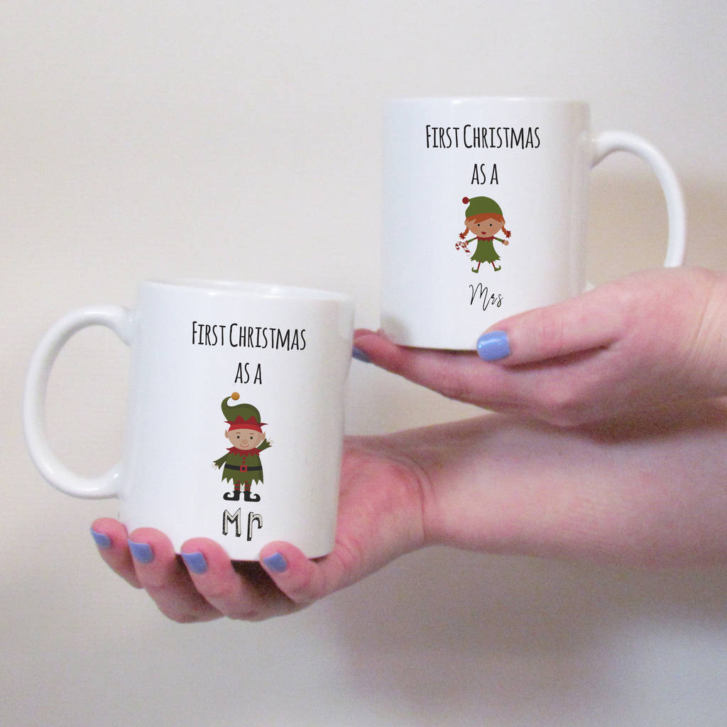 First Christmas Mr And Mrs Elf Mug Set By Perfect Personalised Gifts | notonthehighstreet.com