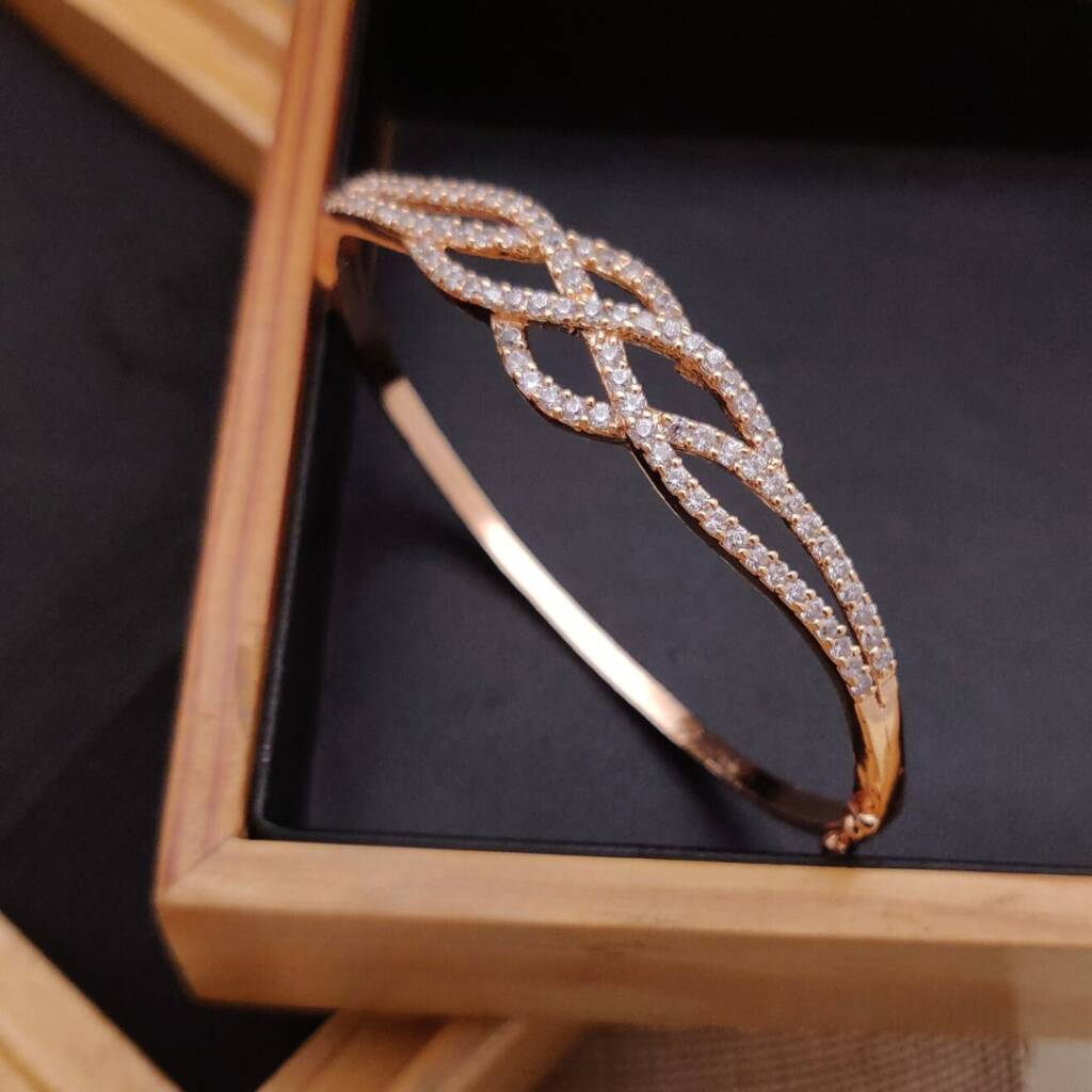 18ct Plated Zircon Braided Slim Bangle Bracelet By Sparkling Aura