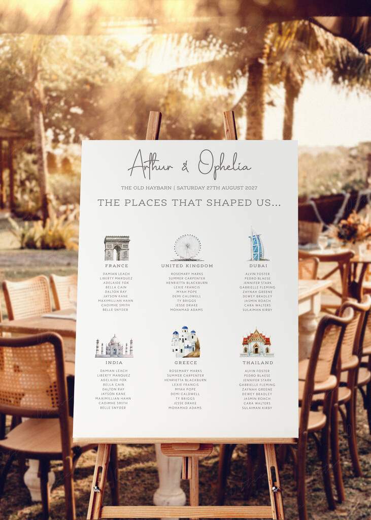Destination Travel Icon Table Plan By Ottie Design | notonthehighstreet.com