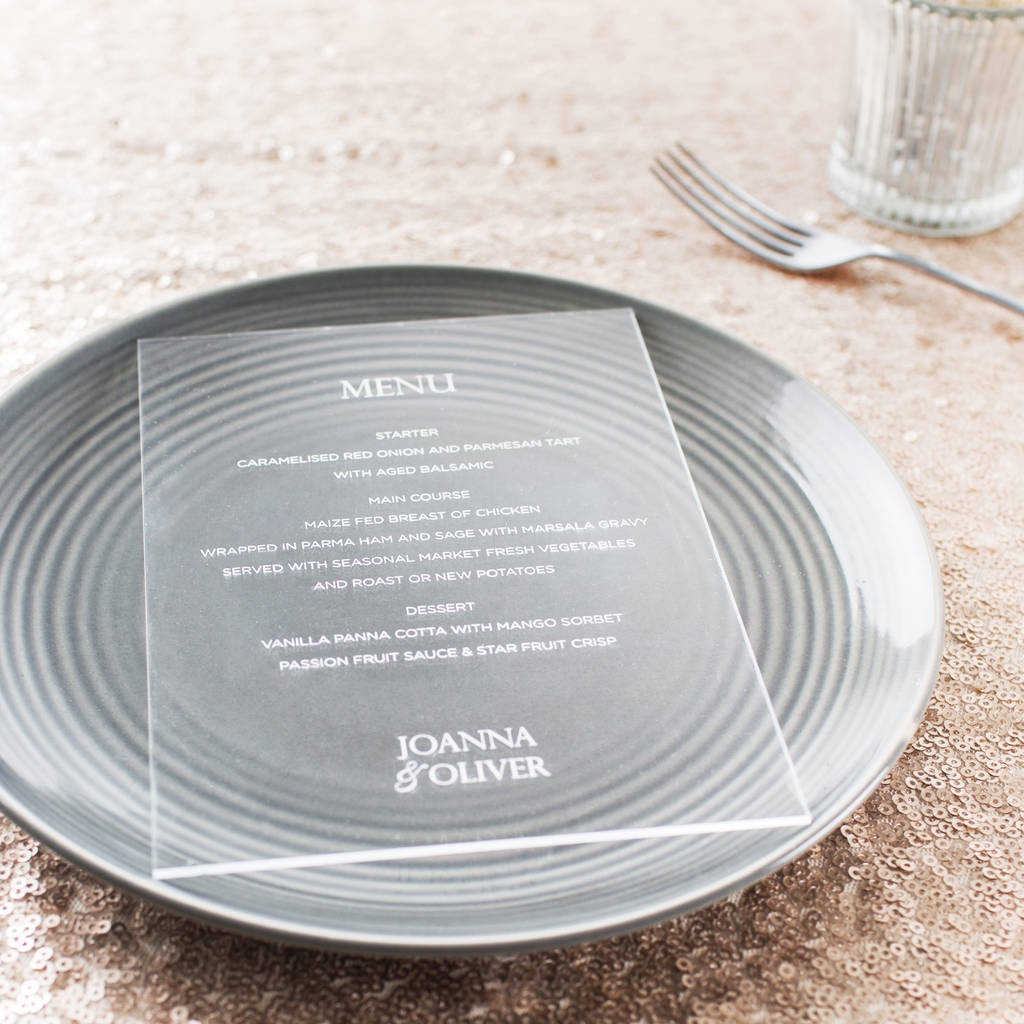 personalised clear acrylic menu cards by twenty-seven ...