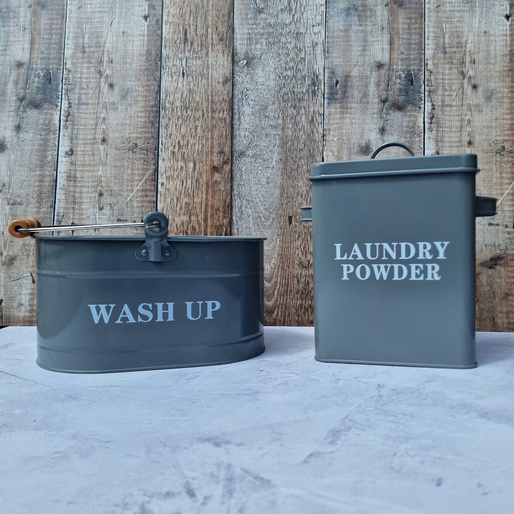 Washing Up Tidy And Laundry Powder Tin In French Grey By Garden ...