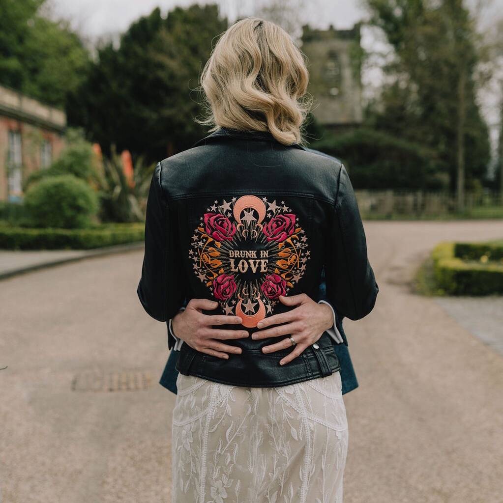 Black Custom Bride Leather Jacket 'Drunk In Love' By Niamh Designs ...