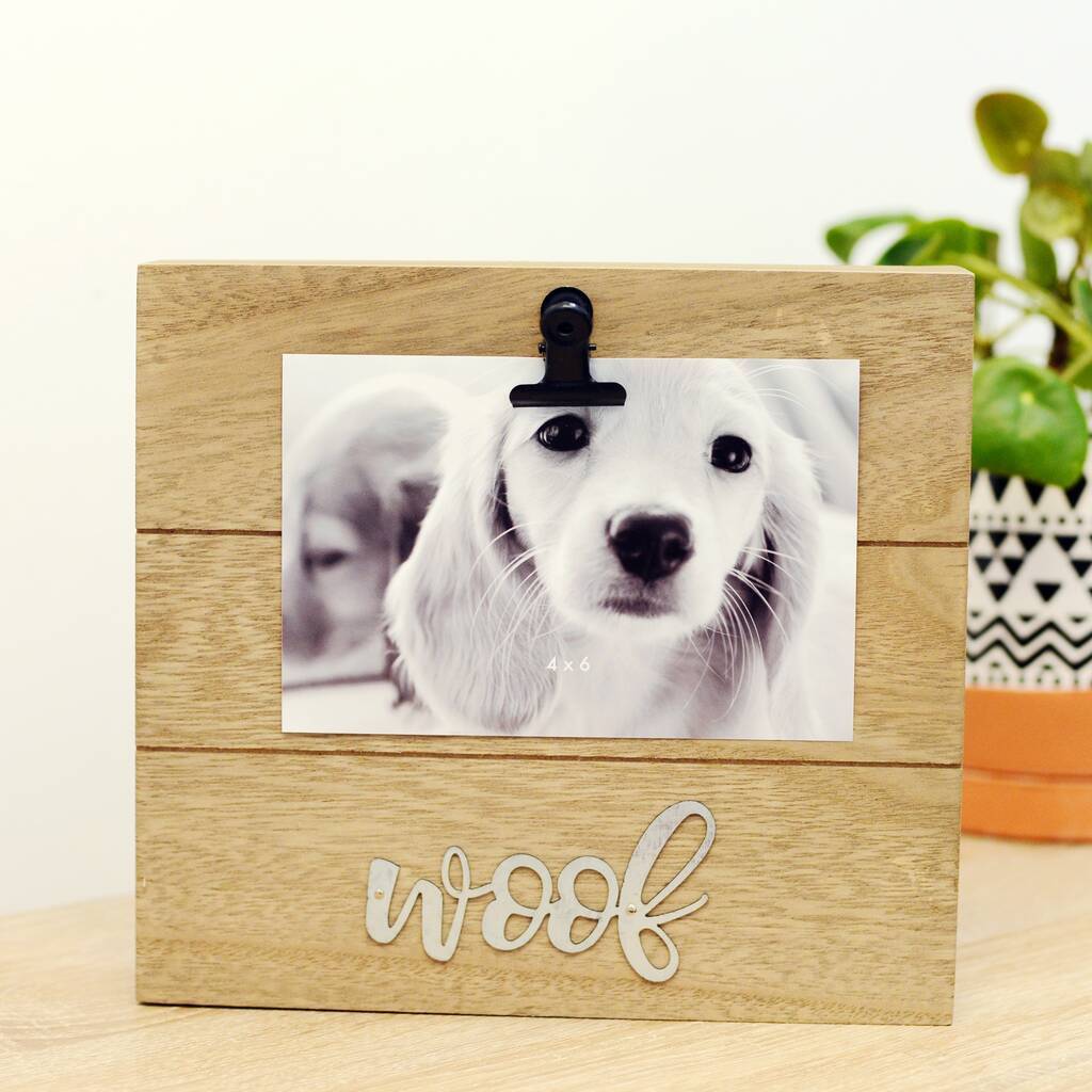 Wooden Block Clip Dog Photo Frame Woof By DingaDing