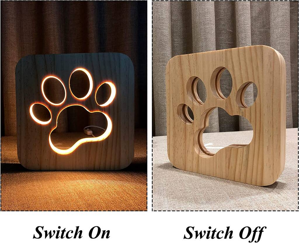 Cat Dog Paw Wood Carved LED Cute Night Light Lamp By Momentum ...