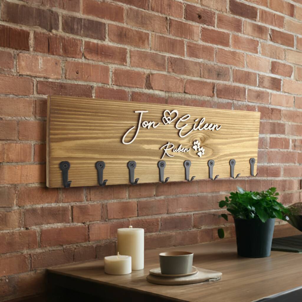 Large Personalised Key Holder With Eight Hooks By Mac and lilly