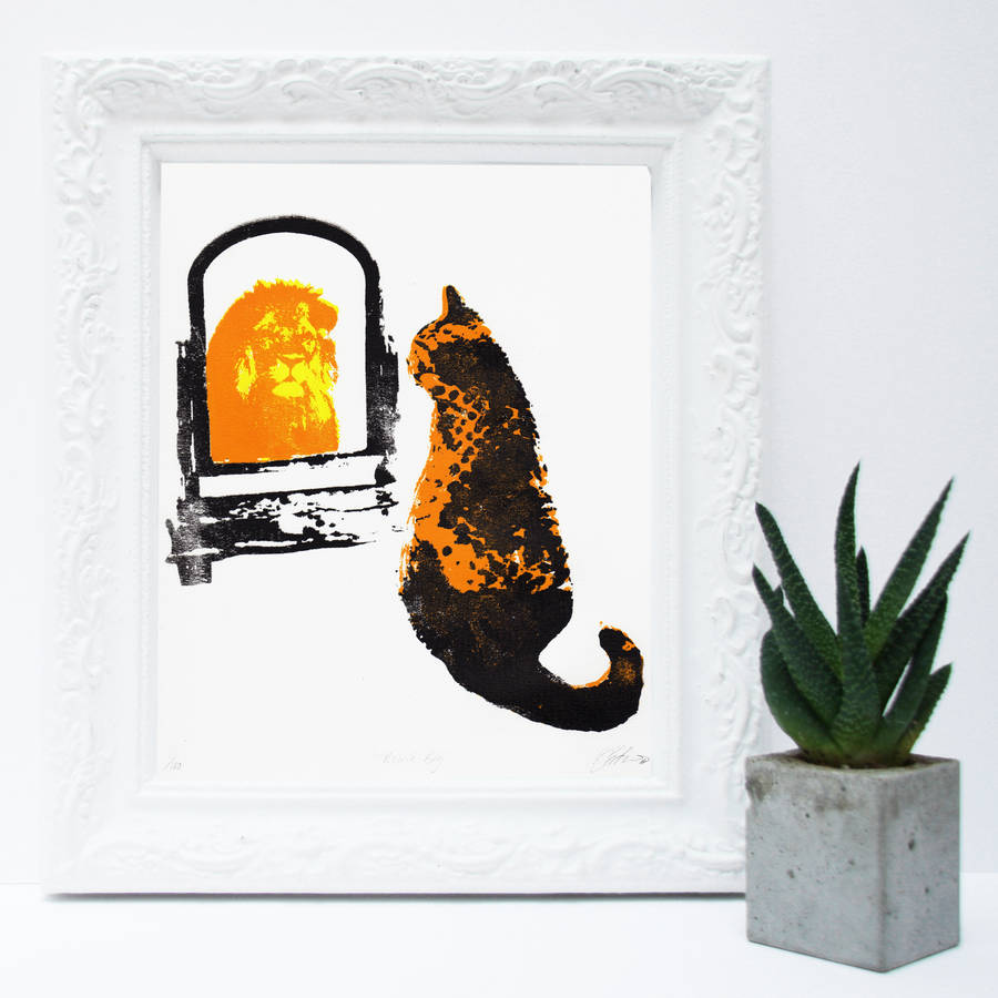Think Big Cat And Lion Screen Print By Katie Edwards Illustration ...