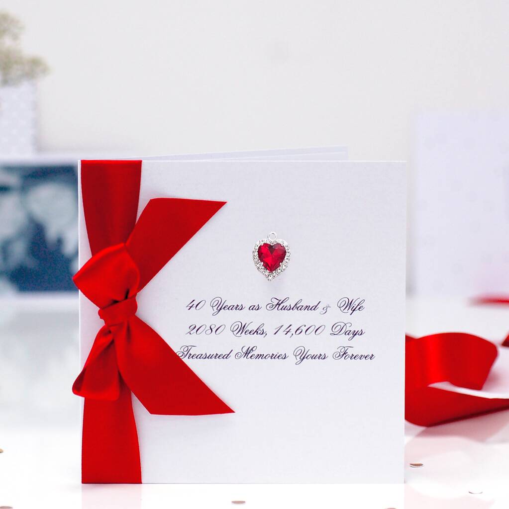 Bedazzled Ruby Wedding Personalised Anniversary Card By The Luxe Co ...