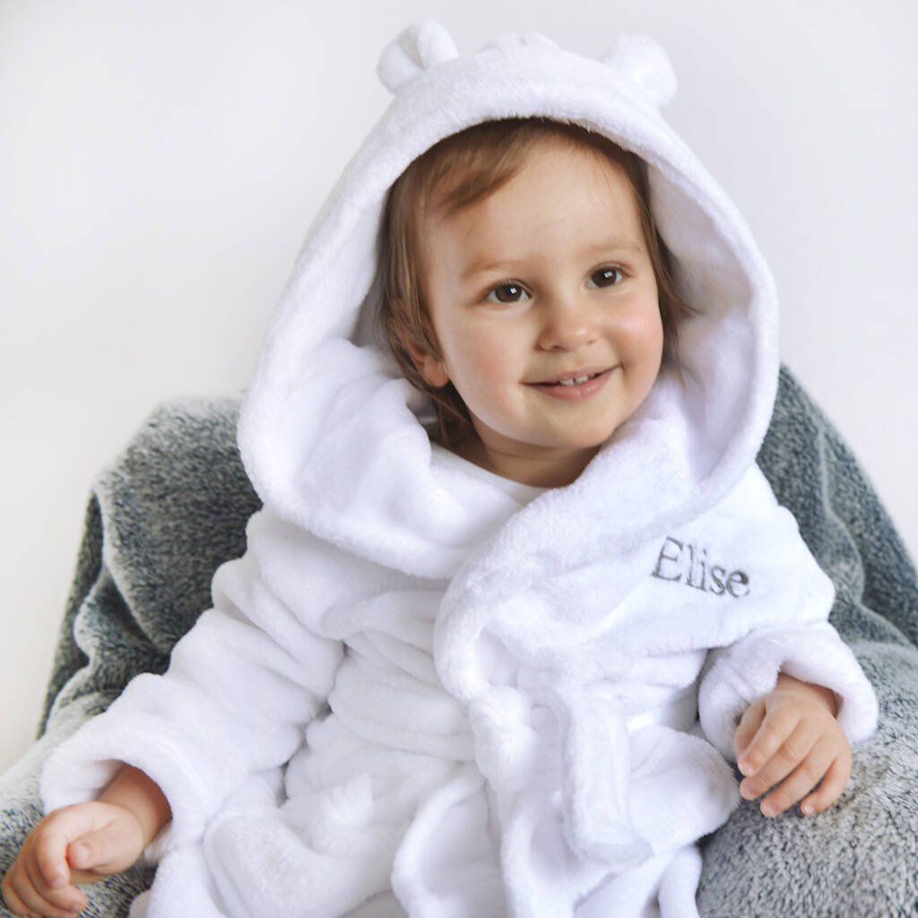 Personalised White Baby Dressing Gown With Ears By elimonks ...