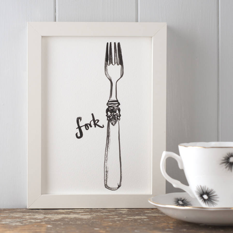 fork print for the kitchen or dining room two sizes by inkpaintpaper ...