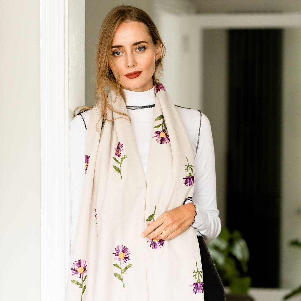 Embroidered Birth Month Flower Scarf By Studio Hop | notonthehighstreet.com