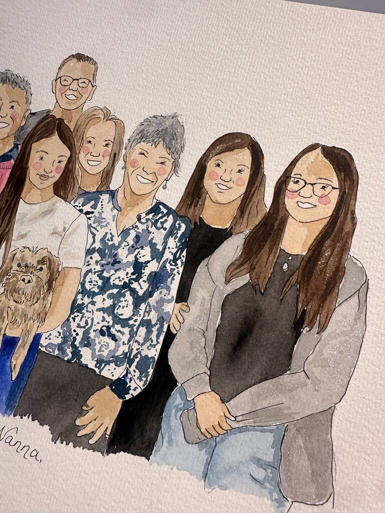 A4 Family Bespoke Illustration Up To 12 People By Toni Peebles