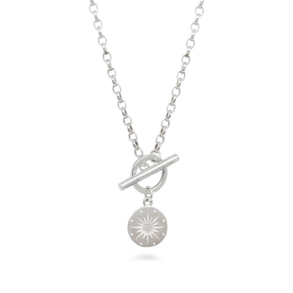 Chunky T Bar Necklace With Medallion Sterling Silver By Lime Tree