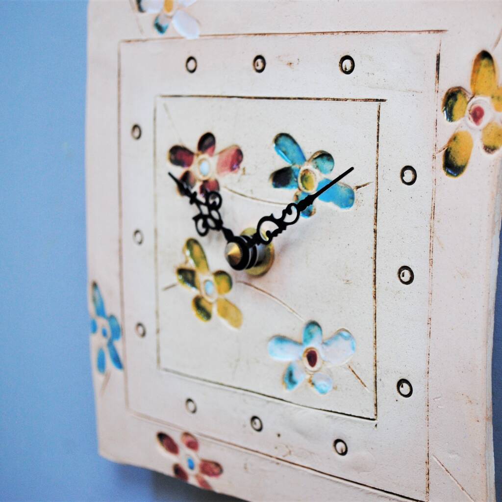 Clock Wall Tile With Bright Flowers By IGstudio Ceramics ...