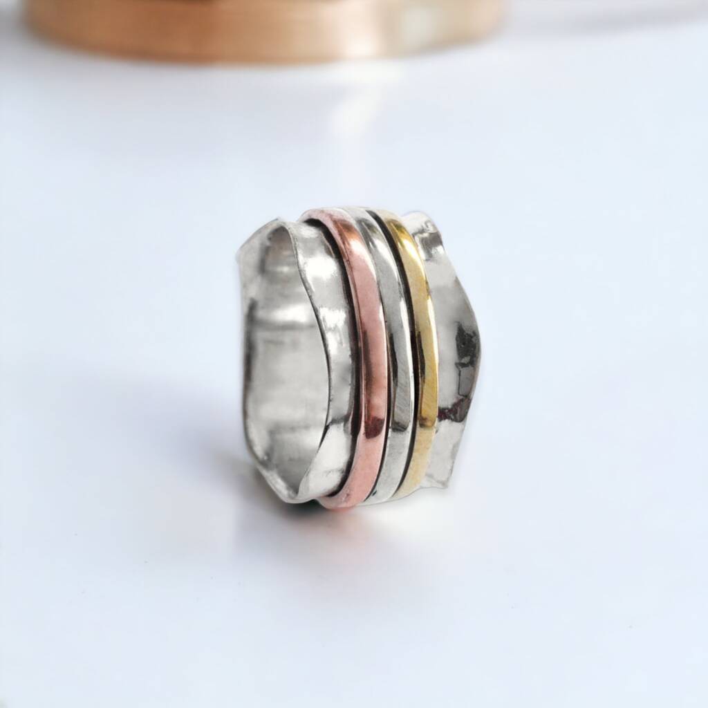 Personalised Mixed Wave Spinner Ring In Sterling Silver By Songs of Ink ...