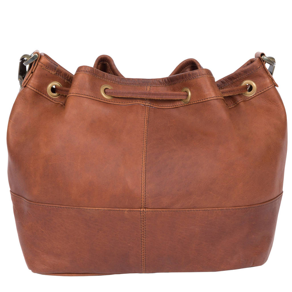 personalised leather bucket bag drawstring handbag by mahi leather ...