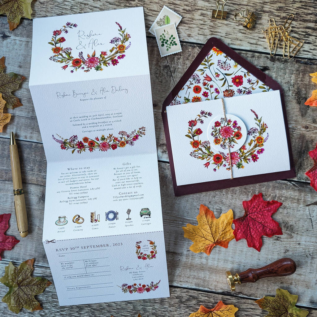 Autumn Floral Concertina Invitations With Timeline By Paper Willow ...