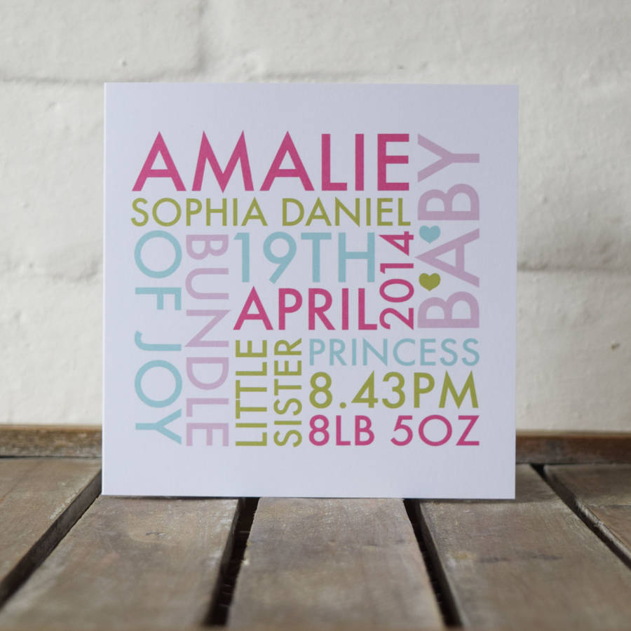 personalised baby girls birth card by jg artwork | notonthehighstreet.com