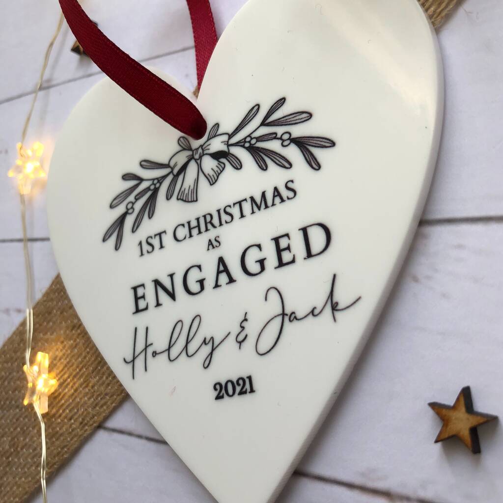 Personalised 1st Christmas Engaged Heart Decoration By Kitty and Fin ...